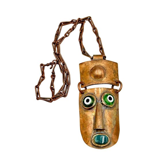 Vintage | Jewelry | Vintage Copper Glass Face Necklace Handcrafted ...
